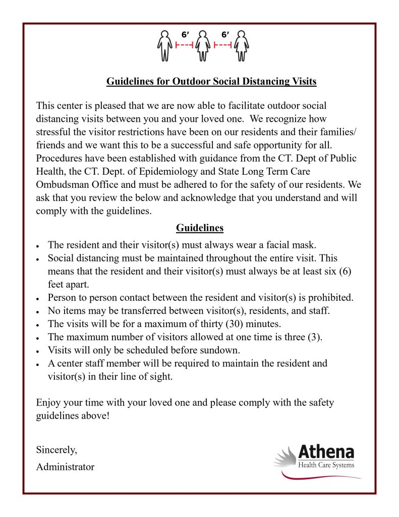 Guidelines for Outside Social Distancing Visits - Countryside Manor of ...